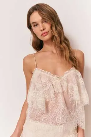 LoveShackFancy Zhanya Sheer Lace Top  Ivory