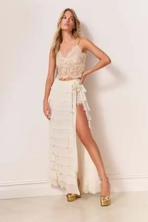 LoveShackFancy Reiyanette Chiffon Ruffle Skirt - Ivory