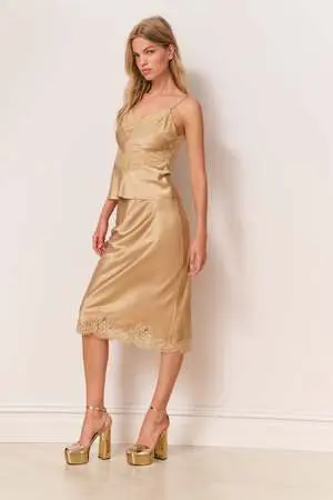 LoveShackFancy Brimsley Silk Lace Cami Top - Camel