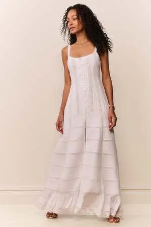 LoveShackFancy Calyx Cotton Maxi Dress With Lace Insets