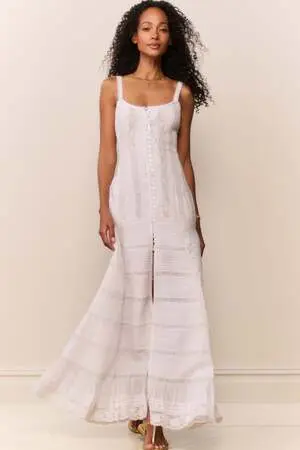 LoveShackFancy Calyx Cotton Victorian Maxi Dress - White