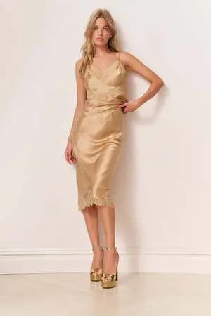 LoveShackFancy Malina Silk Midi Skirt - Deep Rose