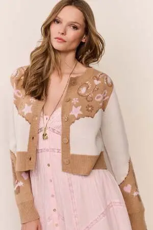 LoveShackFancy Leyah Wool-blend Saddle Up Cardigan - Desert Sky
