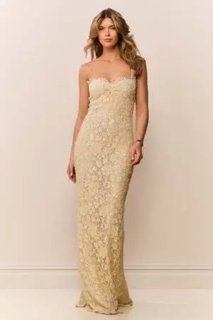 LoveShackFancy Ciona Sequin Lace Gown - Ivory