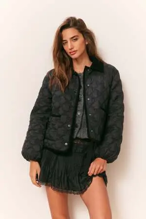 LoveShackFancy Quinlette Quilted Bow Jacket - Black