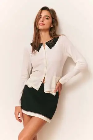 LoveShackFancy Lolani Wool Lace Collar Cardigan - Ivory