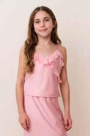 LoveShackFancy Tween Kalea Charmeuse Ruffle Top