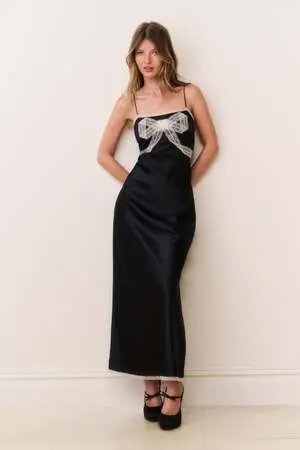 LoveShackFancy Isolie Lace Bow Crepe Maxi Dress