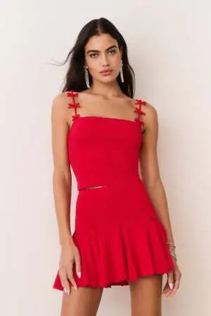 LoveShackFancy Garrett Rib Pointelle Top - Candy Apple