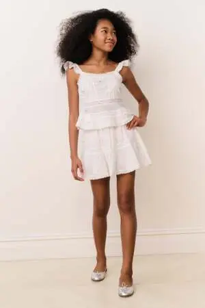 LoveShackFancy Tween Silano Crystal Bow Cotton Skirt - White