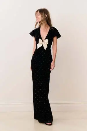 LoveShackFancy Melora Velvet Maxi Dress - Black