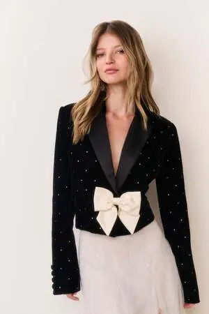 LoveShackFancy Orlisa Cropped Velvet Blazer - Black