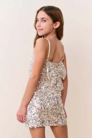 LoveShackFancy Sequin Mini Dress - Gold