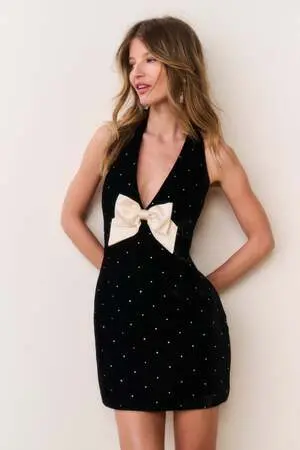 LoveShackFancy Kathy Velvet Halter Mini Dress