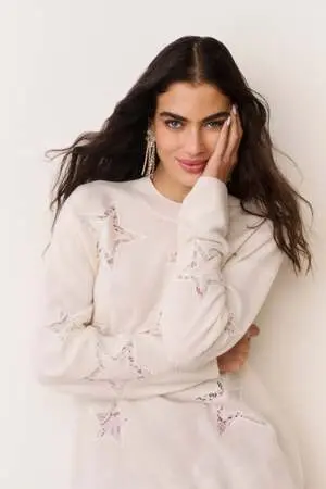 LoveShackFancy Westcott Wool-cashmere Lace Star Pullover - Ivory