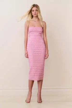 LoveShackFancy Eclipse Rhinestone Scallop Bandage Dress - Ballet Slipper