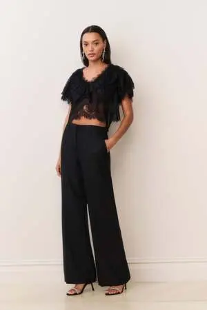 LoveShackFancy Enly Wool-blend Wide Leg Pant - Black