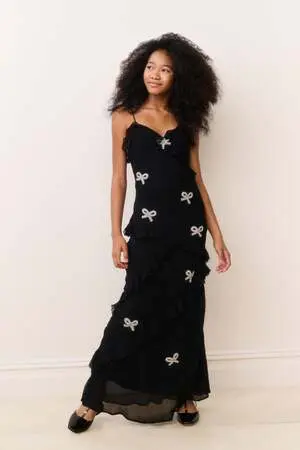 LoveShackFancy Tween Mini Rialto Crystal Bow Dress - Black