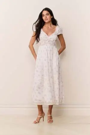 LoveShackFancy Suvi Floral Cotton Midi Dress - Arctic Vanilla