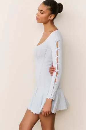 LoveShackFancy Seychelle Ribbed Pointelle Dress With Keyhole Bow Detailing - Candy Apple