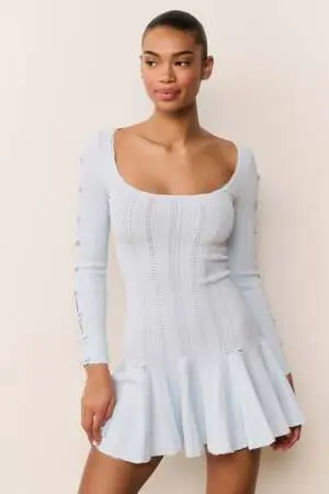 LoveShackFancy Seychelle Ribbed Pointelle Dress With Keyhole Bow Detailing - Candy Apple