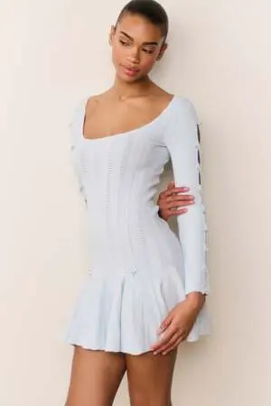 LoveShackFancy Seychelle Ribbed Pointelle Dress With Keyhole Bow Detailing - Candy Apple