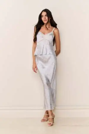LoveShackFancy Kalo Silk-blend Floral Maxi Skirt - Snowdrop Blue