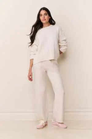 LoveShackFancy Fraya Cable Knit Lounge Pant - Ivory