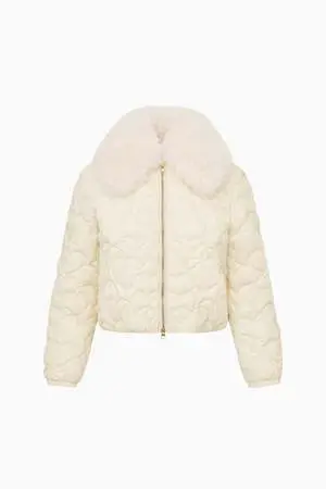 LoveShackFancy Sandria Heart-quilted Puffer Jacket - Cream