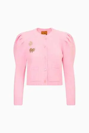 LoveShackFancy Le Lion Puff Sleeve Laurita Bow Cardigan