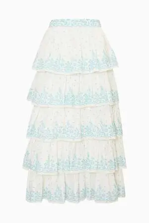 LoveShackFancy Re-edition Julieta Cotton Tiered Maxi Skirt - Bonnet