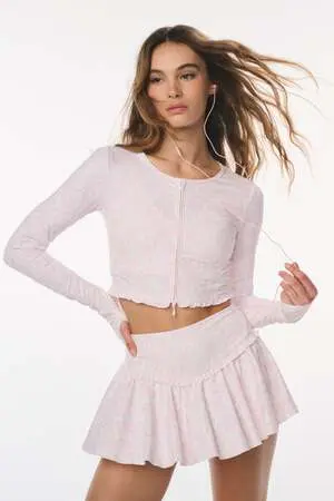 LoveShackFancy Laudie Bow Print Active Zip-up - Chantilly