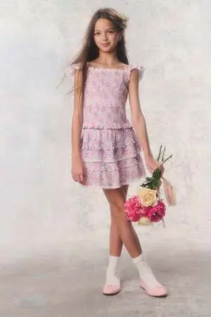 LoveShackFancy Tween Re-edition Caspia Floral Top - Coffee Cake