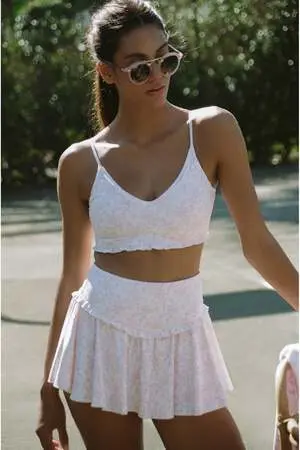 LoveShackFancy Vanina Bow Print Mini Active Skort - Chantilly