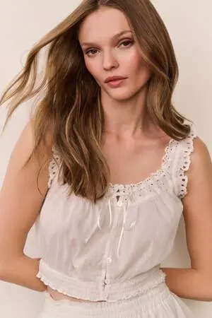 LoveShackFancy Lupo Heart Eyelet Crop Top - White