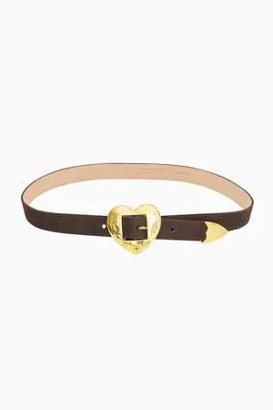 LoveShackFancy Streets Ahead Gold Heart Belt - Cognac