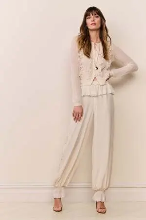 LoveShackFancy Clyra Silk Lace-trimmed Balloon Pant - Cream