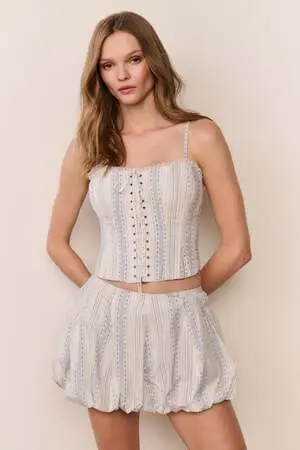 LoveShackFancy Georgeanne Cotton Mini Bubble Skirt - Cinched Blue