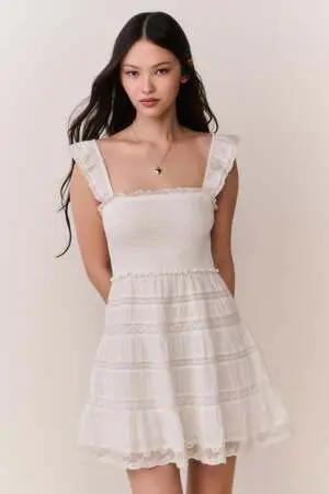 LoveShackFancy Colbera Lace-trimmed Cotton Mini Dress - White