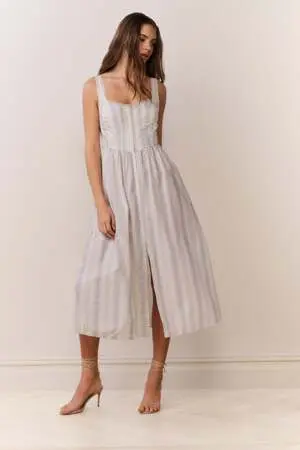 LoveShackFancy Majory Cotton Bustier Midi Dress - Cinched Blue