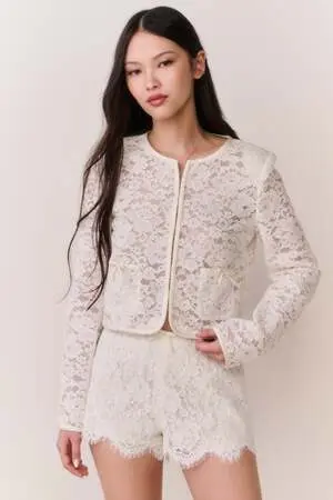LoveShackFancy Lavendine Lace Mini Shorts - Ivory