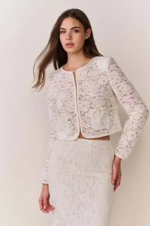 LoveShackFancy Junetta Cropped Lace Jacket - Ivory