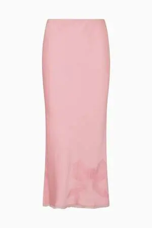 LoveShackFancy Vallis Lace Bow Satin Midi Skirt - Black