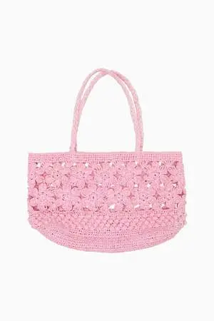 LoveShackFancy Sharlo Floral Straw Bag  Pink