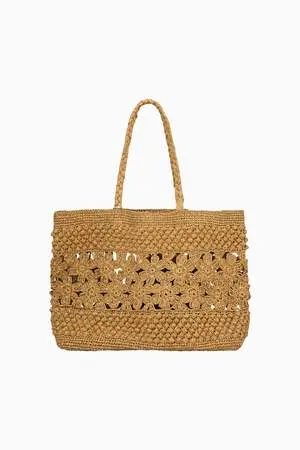 LoveShackFancy Sharlo Floral Straw Bag - Tan