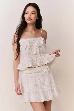 LoveShackFancy Willia Floral Embroidered Cotton Mini Skirt - Sunbleached Meadow