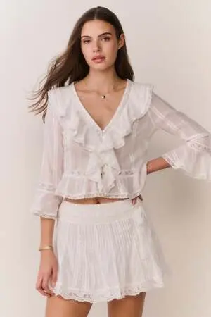 LoveShackFancy Solena Cotton Victorian Mini Skirt - White