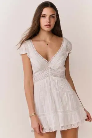 LoveShackFancy Edena Cotton Victorian Mini Dress - White