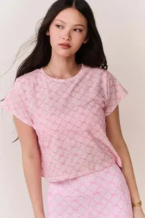LoveShackFancy Sweetheart Rubin Cropped Tee - Pink Peppermint
