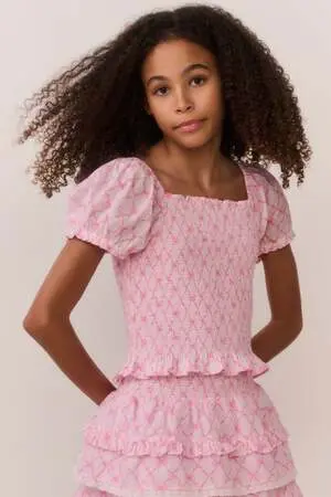 LoveShackFancy Tween Sweetheart Fabielle Top - Pink Peppermint